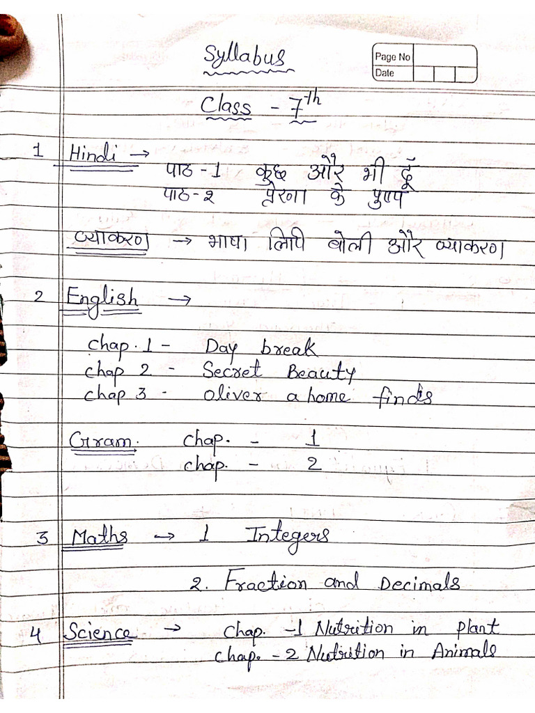 Syllabus (April Month) Class 7th | PDF