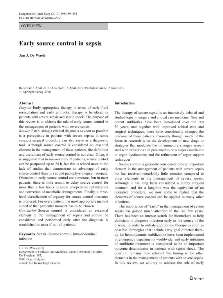 Early Source Control in Severe Sepsis | PDF | Sepsis | Surgery