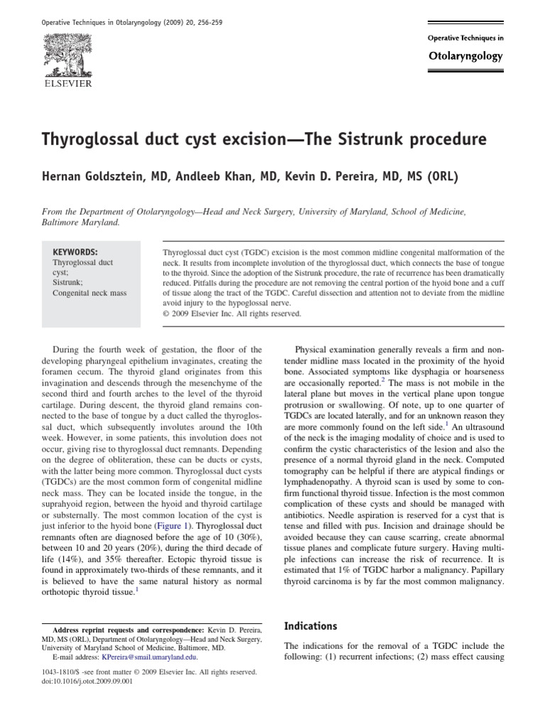 Sistrunk Procedure for Thyroglossal Cyst Excision | PDF | Medical ...