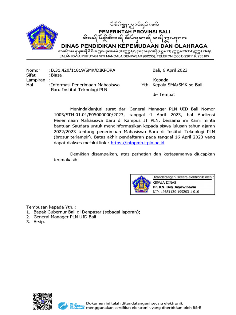 Surat Tte It PLN | PDF