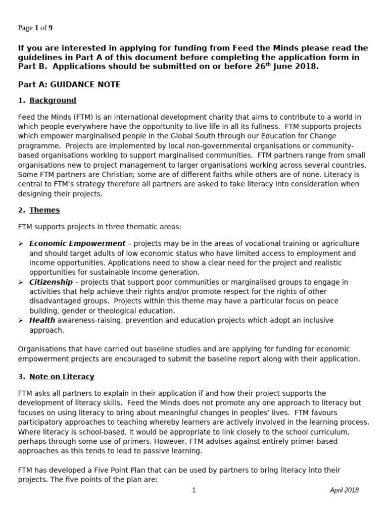 Feed the Minds Application Form April 2018 | PDF | Literacy | Empowerment