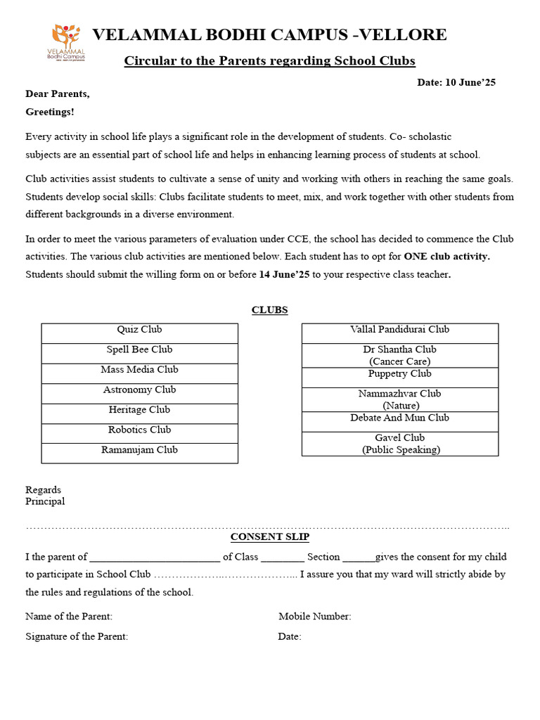 Parent Circular on School Clubs | PDF