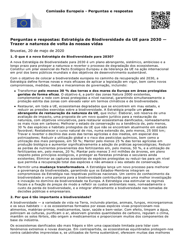 Perguntas e Respostas Estrat Gia de Biodiversidade Da UE Para 2030 Trazer a Natureza de Volta s ...