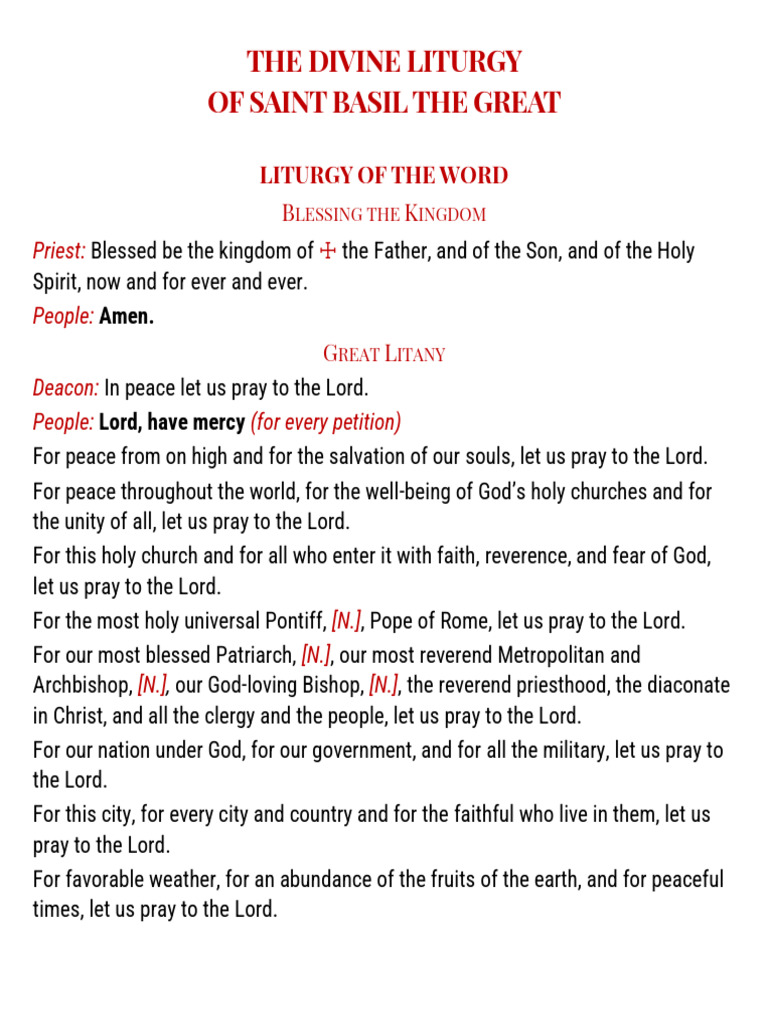 The Divine Liturgy of ST Basil | PDF | Eucharist | Lord's Prayer