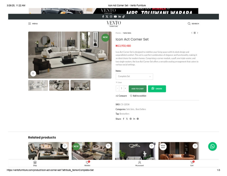 Icon Act Corner Set - Vento Furniture | PDF | Furniture