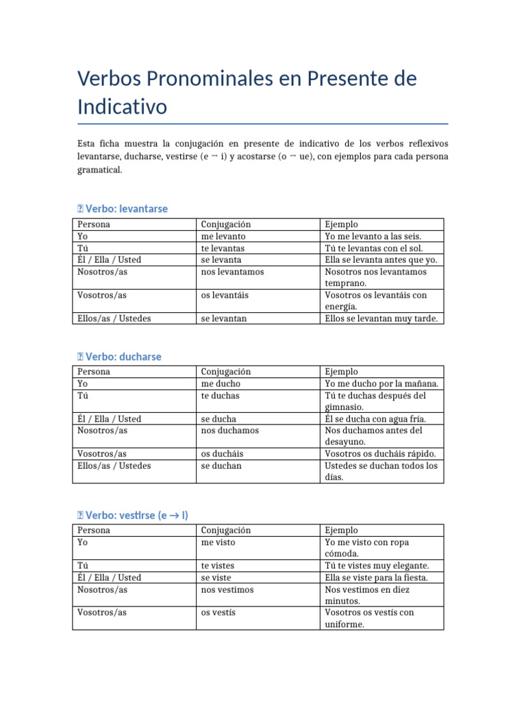 Ficha Verbos Reflexivos Presente | PDF | Verbo | Conjugación gramatical