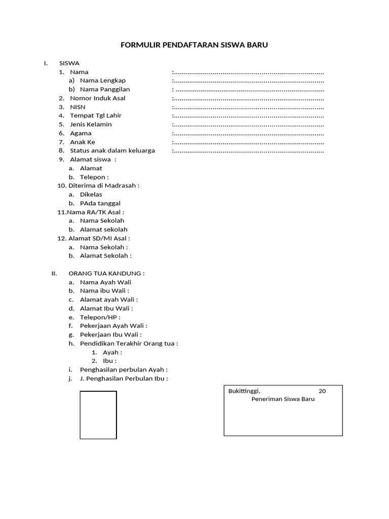 Formulir Pendaftaran - Siswa Baru | PDF