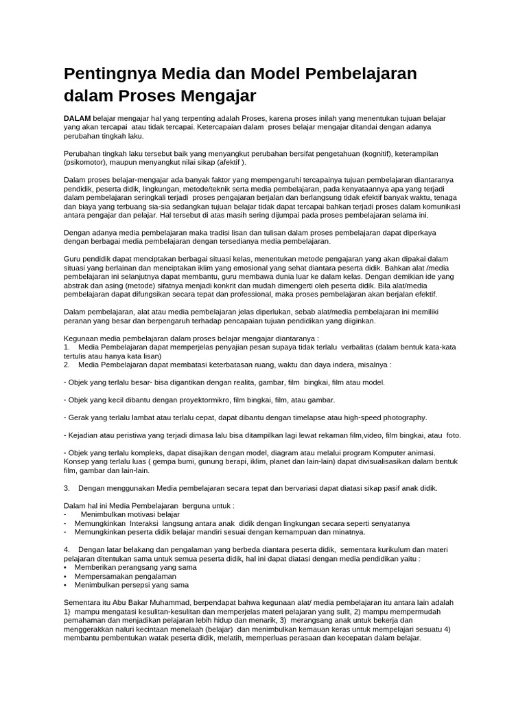 Pentingnya Media dan Model Pembelajaran dalam Proses Mengajar | PDF