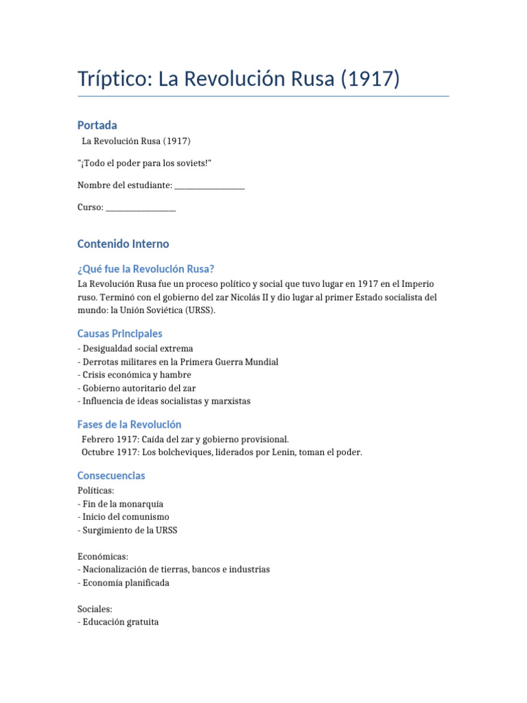 Triptico Revolucion Rusa | PDF