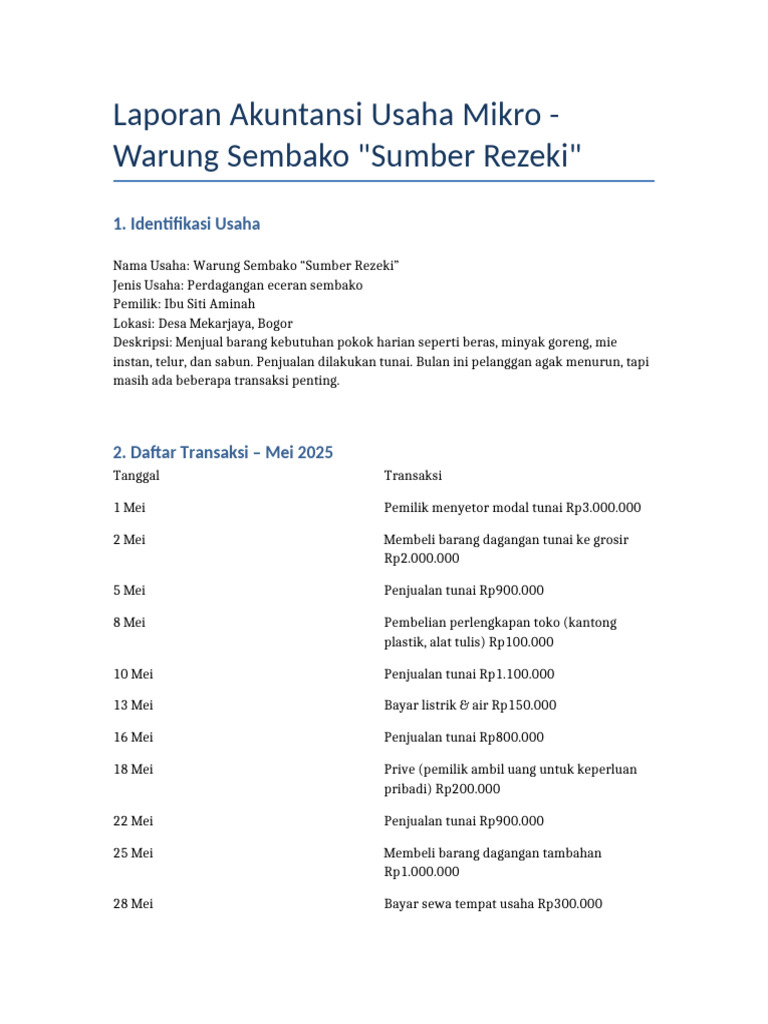 Laporan Usaha Mikro Mei 2025 | PDF