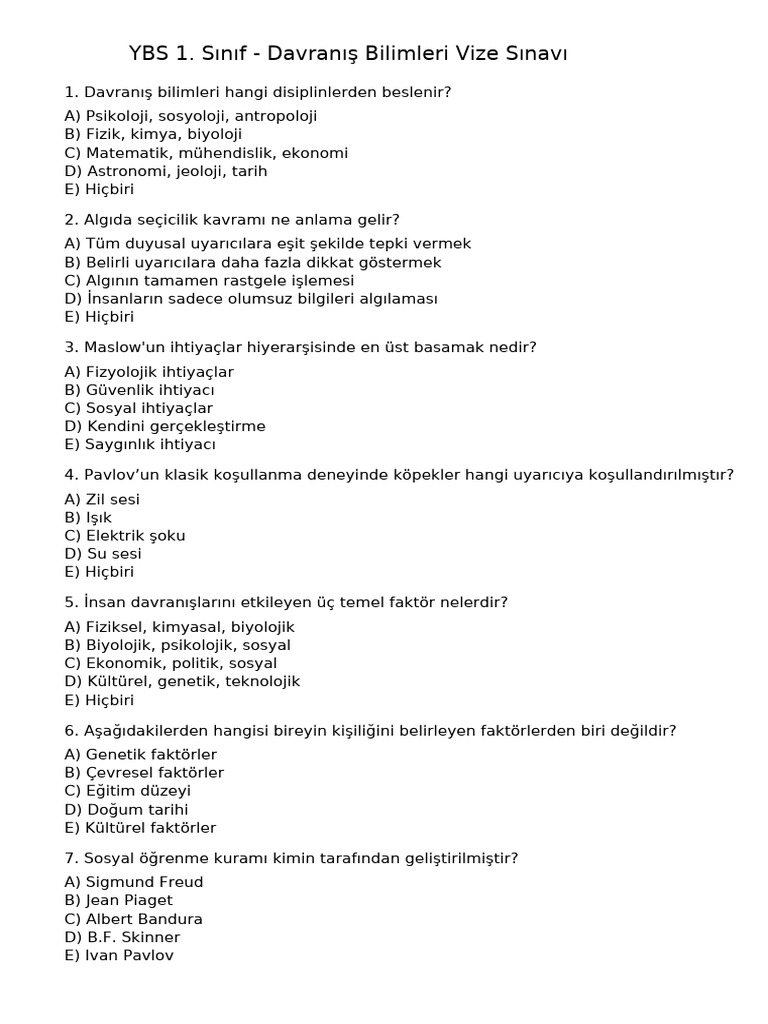 YBS Davranis Bilimleri Vize Sinavi Duzeltildi | PDF