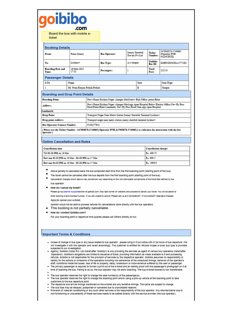 Bus Ticket 16 March Eticket. | PDF | Bus | Public Transport