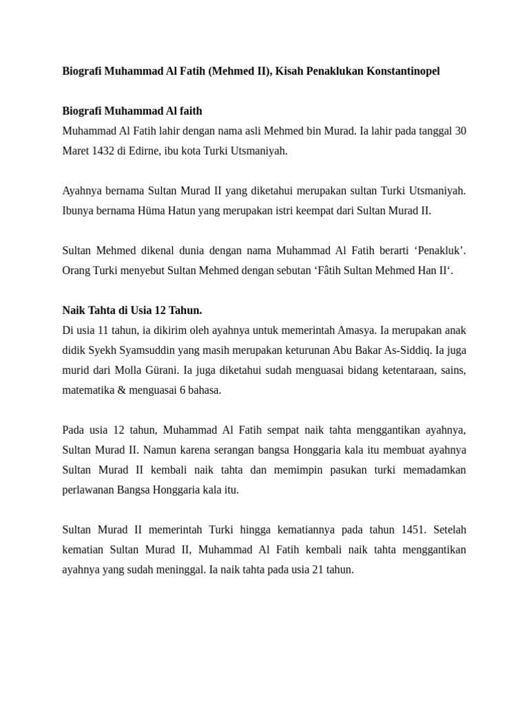 Biografi Muhammad Al Fatih | PDF