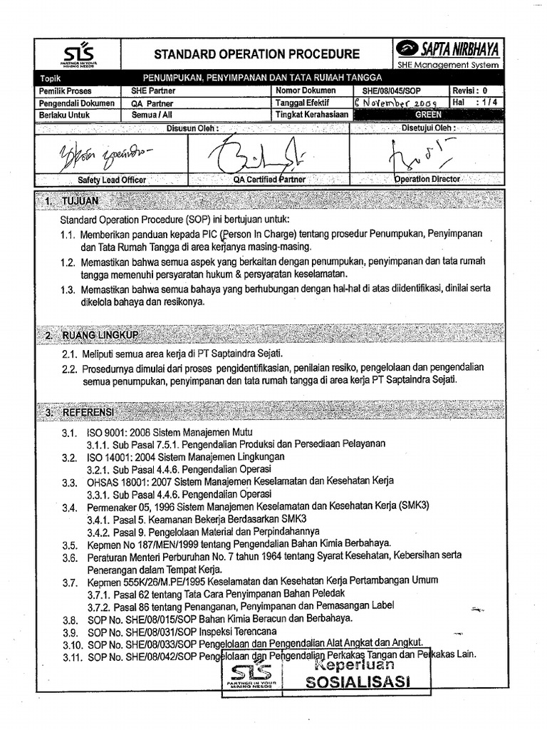 SHE 08 045 SOP Penumpukan, Penyimpanan Dan Tata Rumah Tangga | PDF
