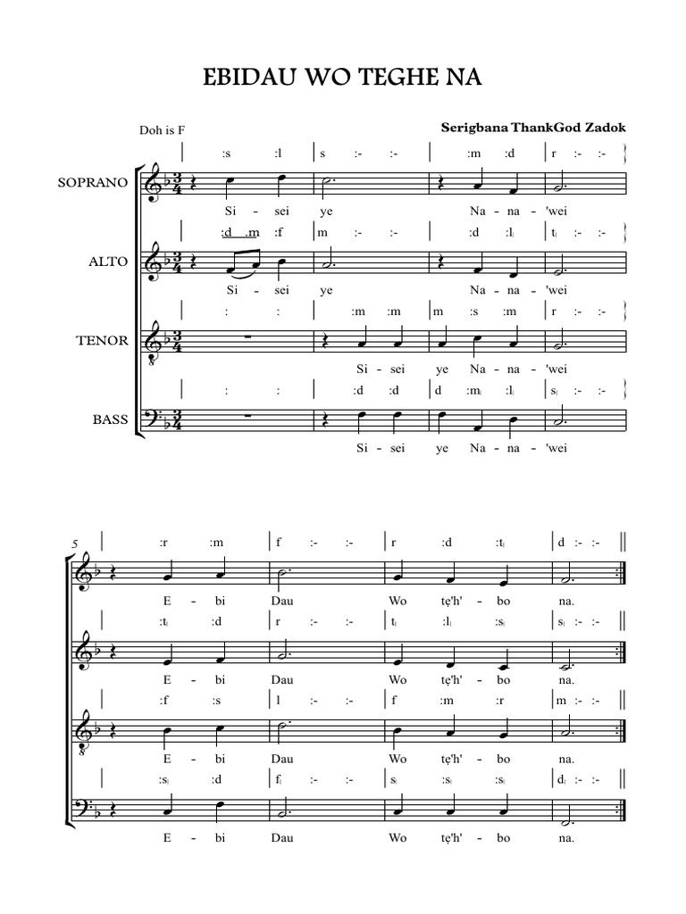 Ebidau Wo Teghe Na (Zadok) Pof Izon - Full Score | PDF