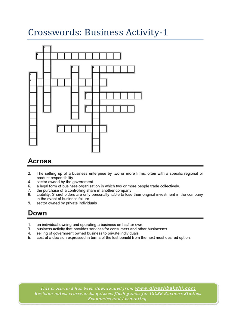 Crosswords Business Activity | PDF