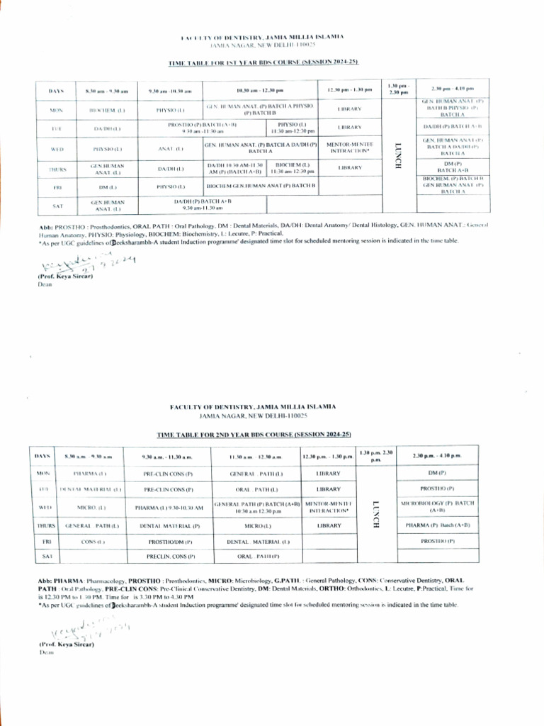 BDS Course Timetable 2024-25 | PDF | Dental Degree | Dentistry