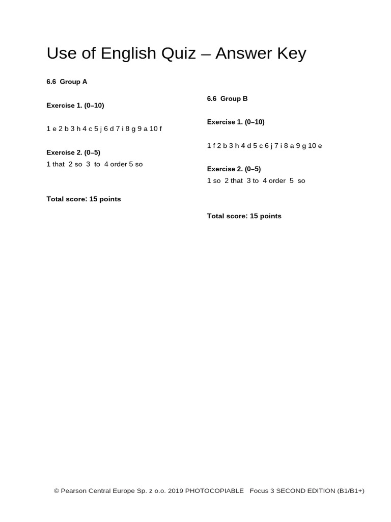 Focus3 2e Uoe Quiz Unit6 Answers | PDF