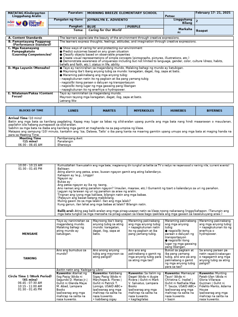 MBES MATATAG Kindergarten Q4 WEEK 2 | PDF