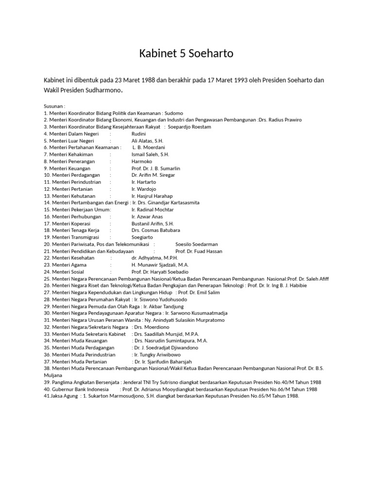 Kabinet 5 Soeharto | PDF