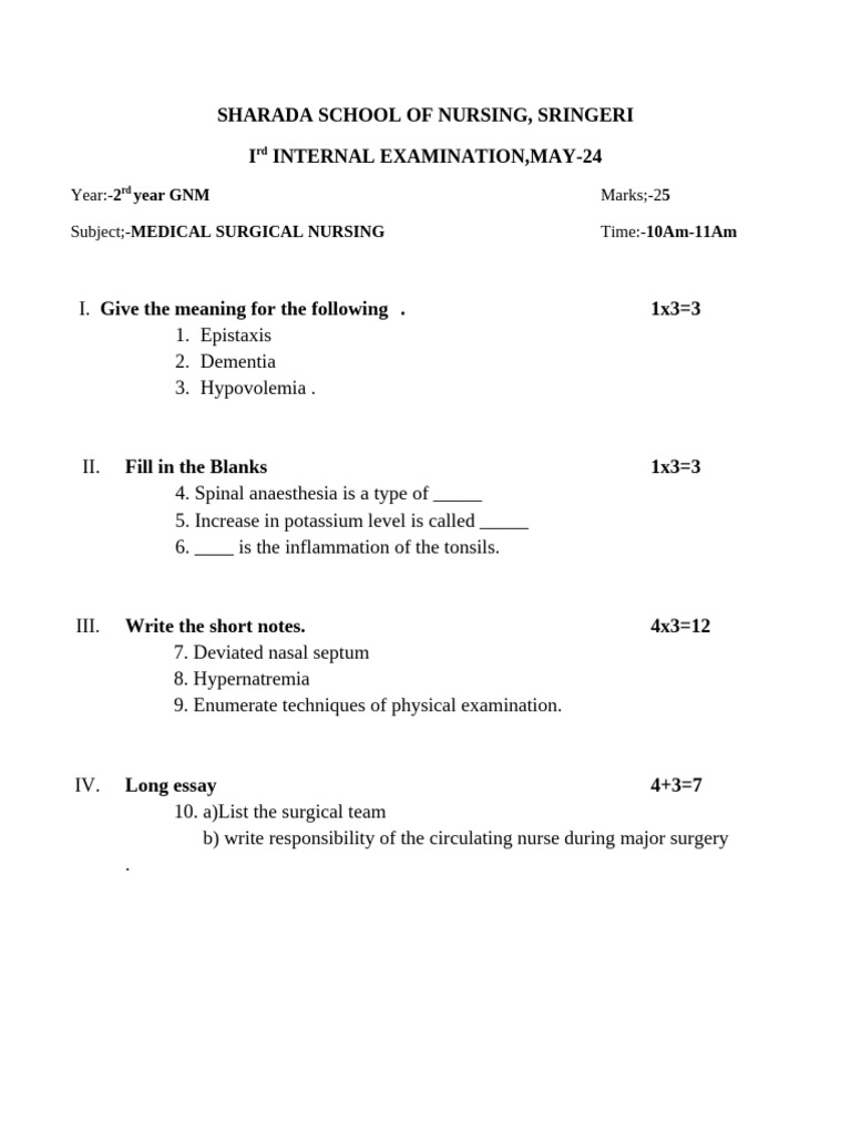 GNM 2nd Year MSN Exam Paper 2024 | PDF