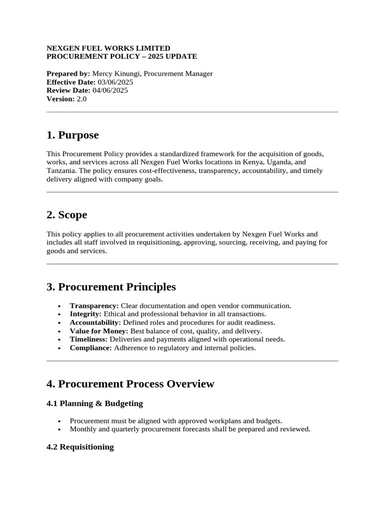 Nexgen Fuel Works Procurement Policy 2025 | PDF | Procurement ...