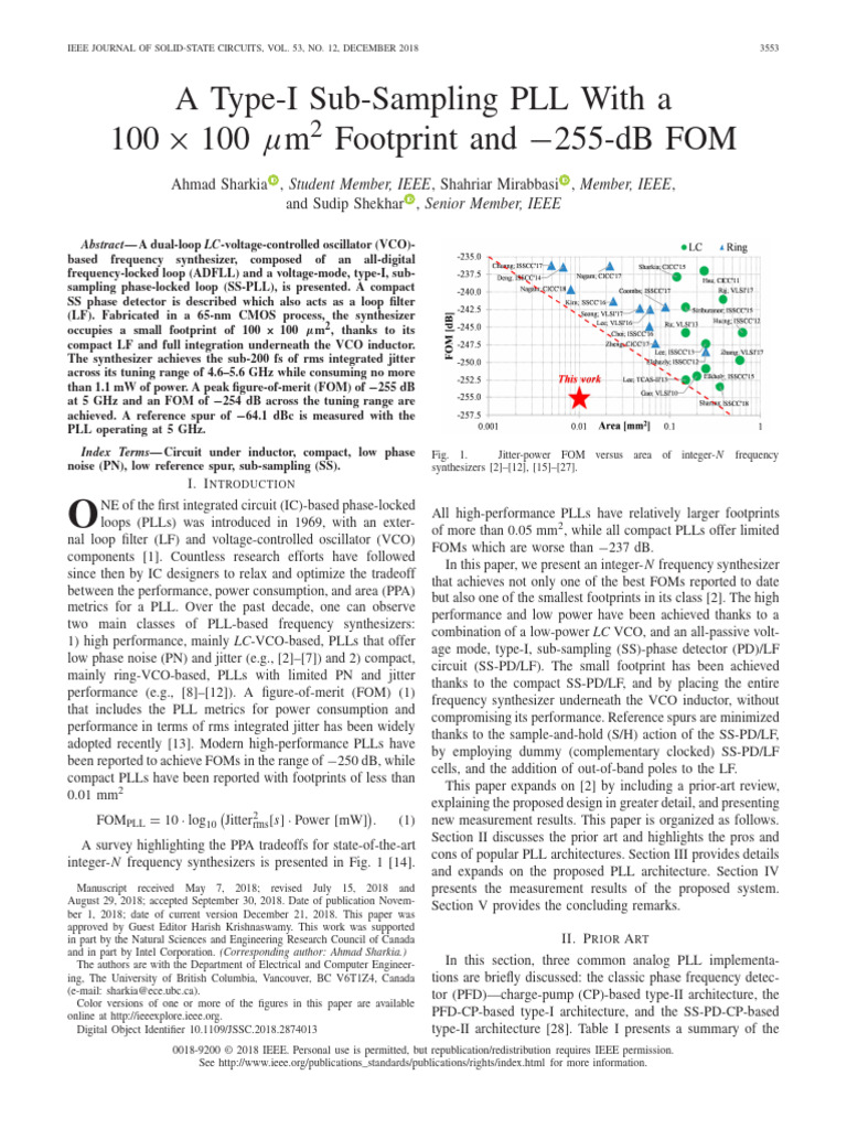A Type-I Sub-Sampling PLL With a 100 × 100 μm2 Footprint and −255-dB ...