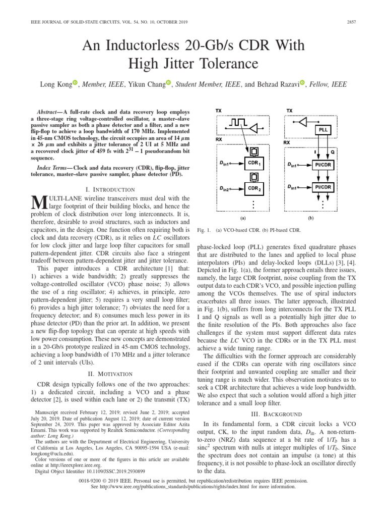 An Inductorless 20-Gb S CDR With High Jitter Tolerance | PDF | Detector (Radio) | Information ...