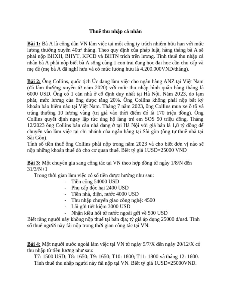 Bai Tap Thue TNCN | PDF