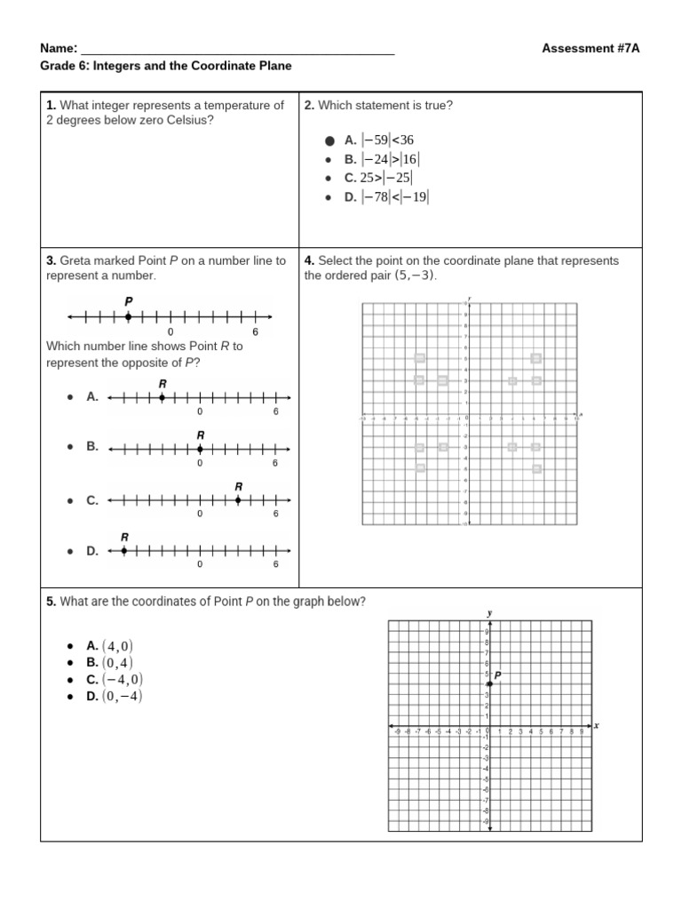 Answer Sheet (Bani) Integers and The Coordinate Plane Final Test | PDF ...
