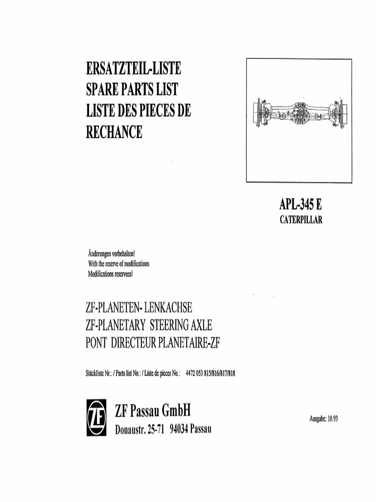 Cat 428b ZF Apl345e Front Axle | PDF