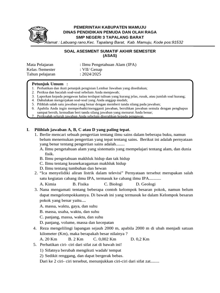 Soal Asas Ipa Kelas 7 Dan 8 (2025) | PDF