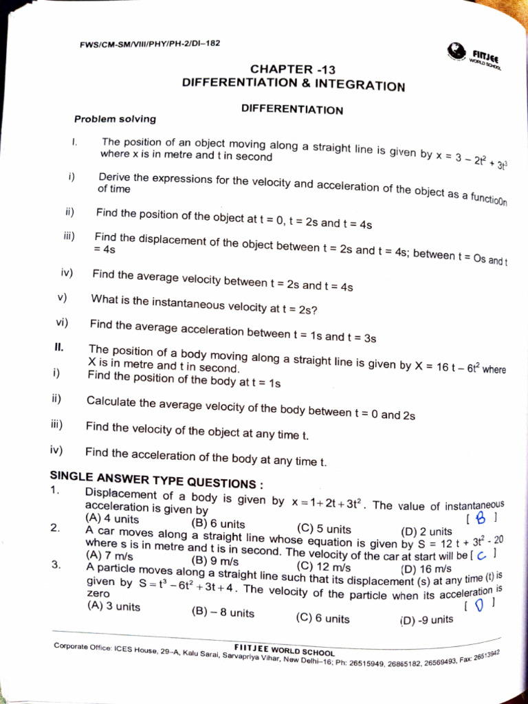 Differentiation FIITJEE Material | PDF | Acceleration | Velocity