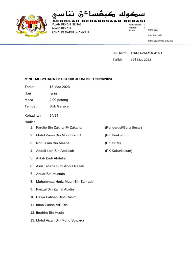 Minit Mesy 1 12023 KOkU SKNN | PDF