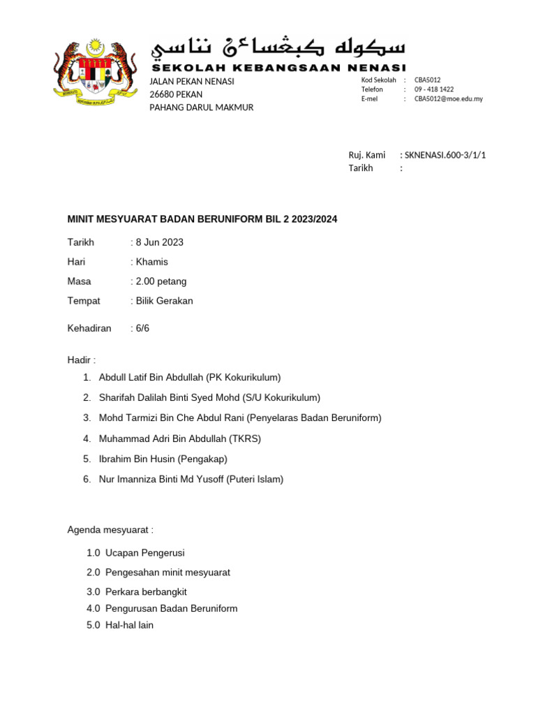 Minit Mesy 2 12023 Badan Uniform SKN | PDF