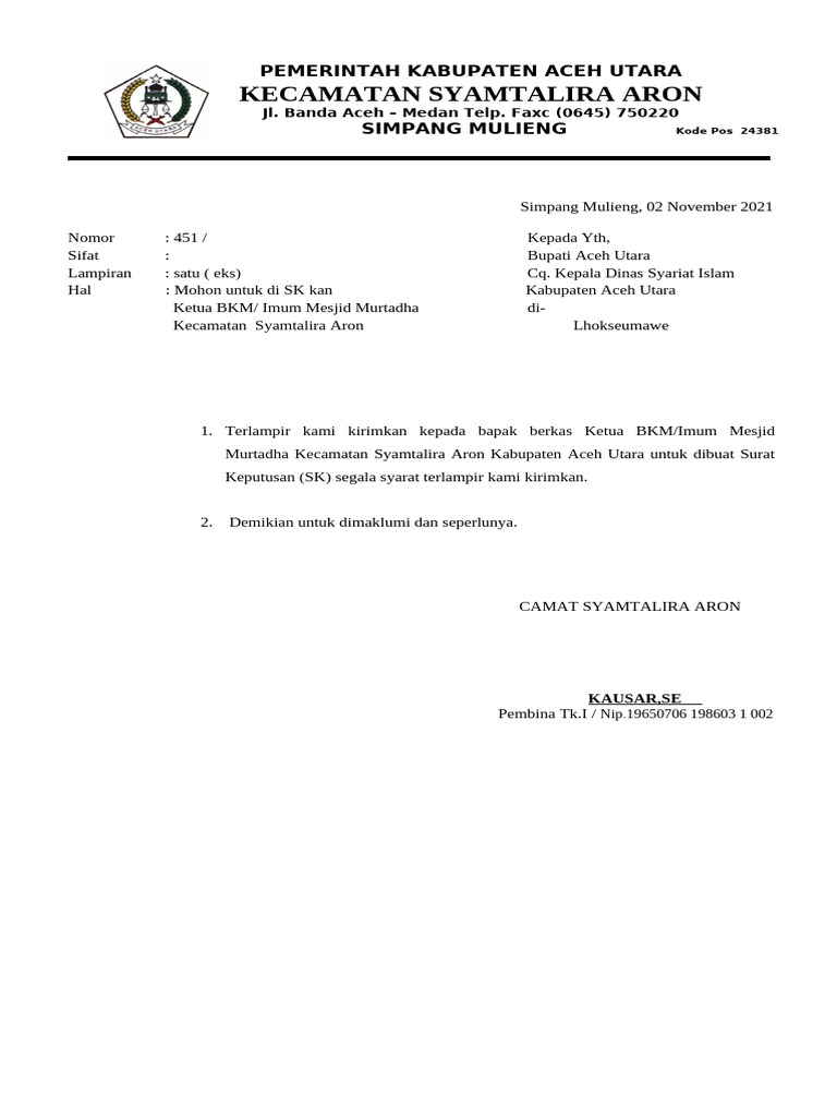 Contoh Kop Kantor Camat | PDF