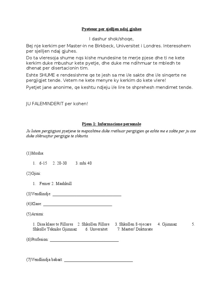 1579 - Pyetesor Per Sjelljen Ndaj Gjuhes | PDF