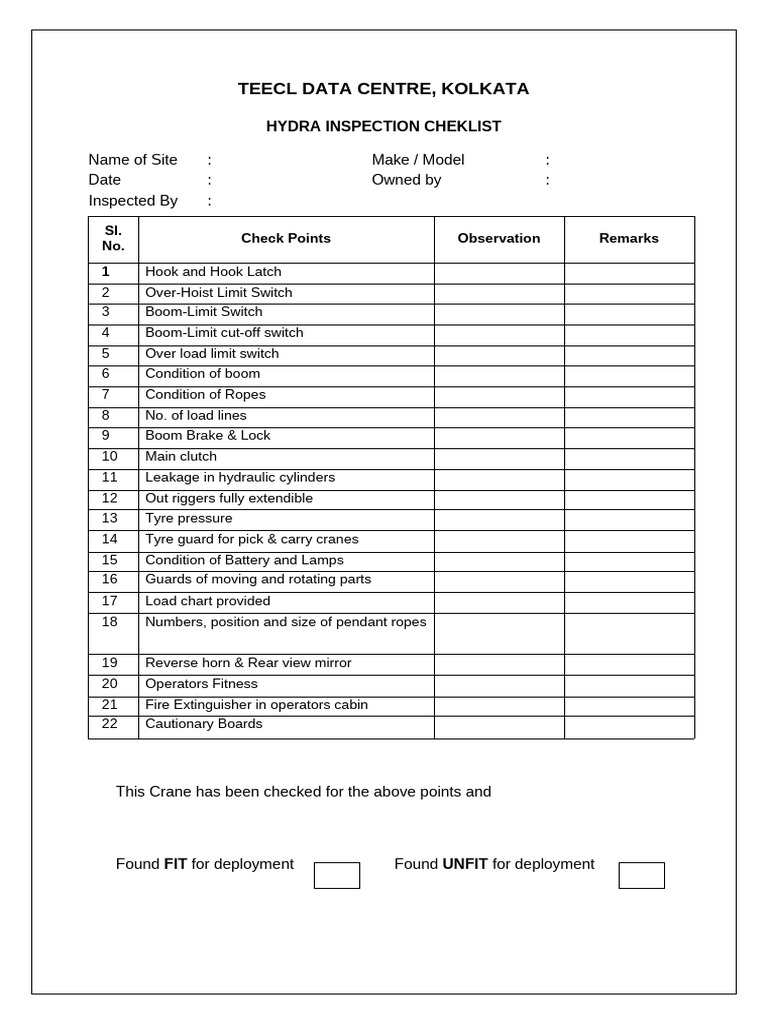 Hydra Inspection Checklist | PDF