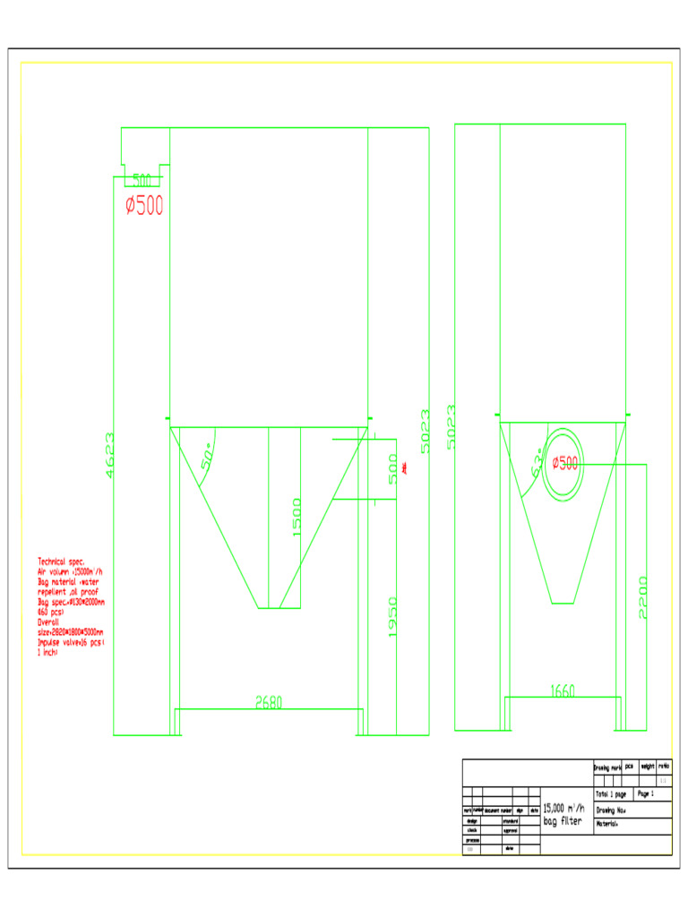 The Drawing of 15,000m H Bag Filter | PDF