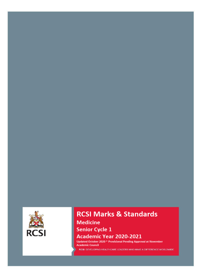 Rcsi-Ms-Reg-Med - Sc1 Marks Standards Ay 2020-21 30102020 v3 | PDF | Health Care