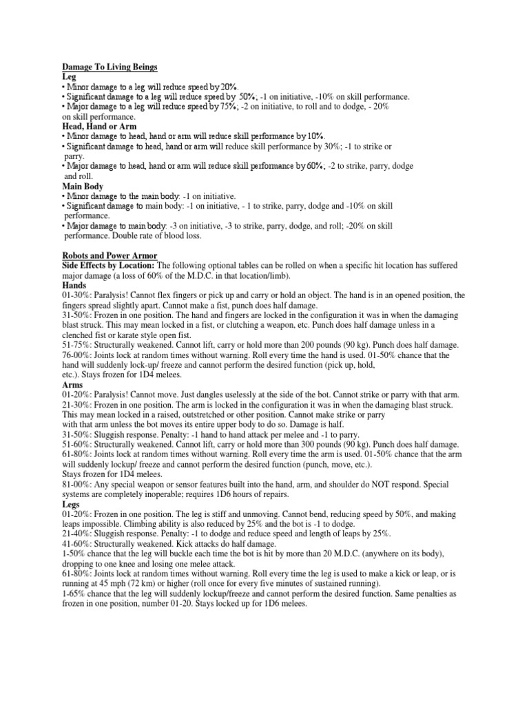 Optional Damage Table | PDF