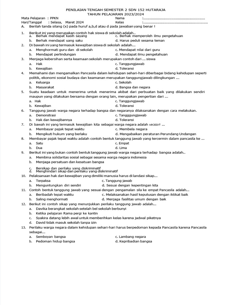 Soal PTS PKN .............. | PDF