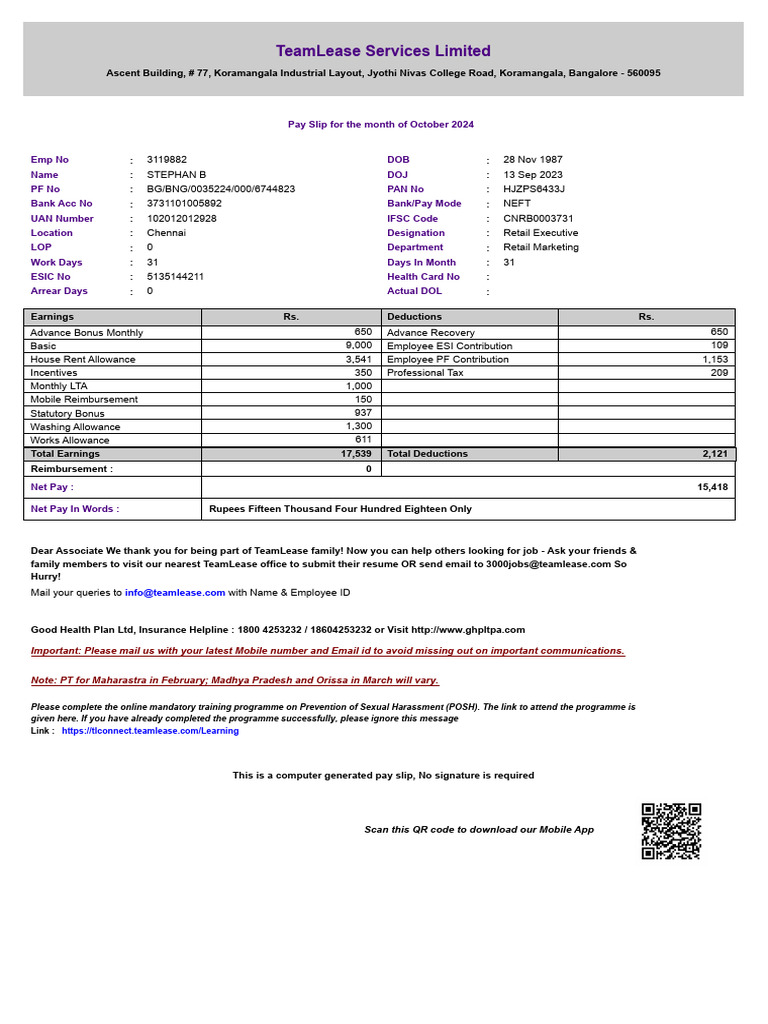 Payslip OCT 2024 Payslip | PDF