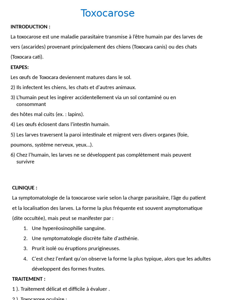Toxocarose : Symptômes et Traitement Enfant | PDF