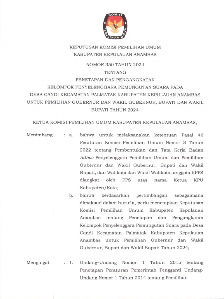 SK Pengangkatan KPPS Candi | PDF