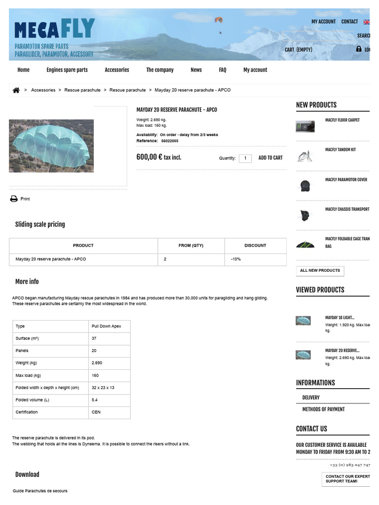 MECAFLY - Mayday 20 Reserve - APCO | PDF | Parachute | Manufactured Goods