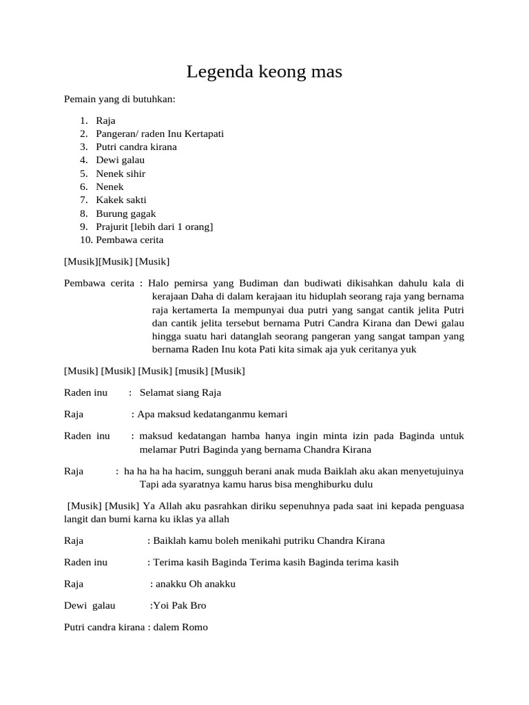 Skrip Dialog Legenda Keong Mas | PDF