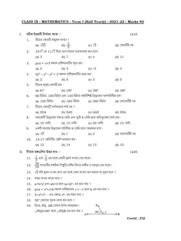 Model Question Class IX | PDF