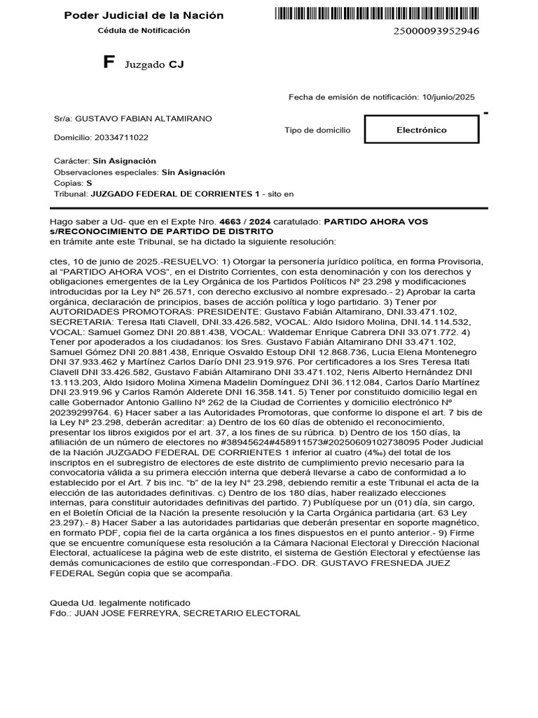 Partido Ahora Vos | PDF | Judicaturas | Ley Pública