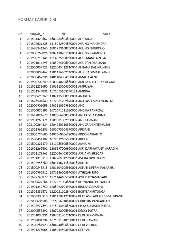 Format Lapor Diri Data Individu | PDF